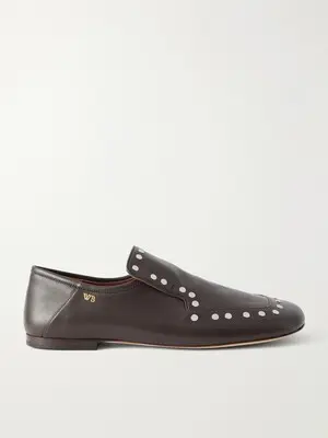 WALES BONNER Embellished Leather Loafers - Brown