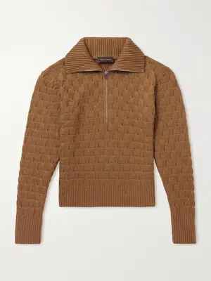 WALES BONNER Wool Half-zip Sweater - Brown