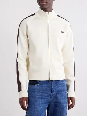 WALES BONNER Logo-embroidered Knitted Zip-up Jacket - White