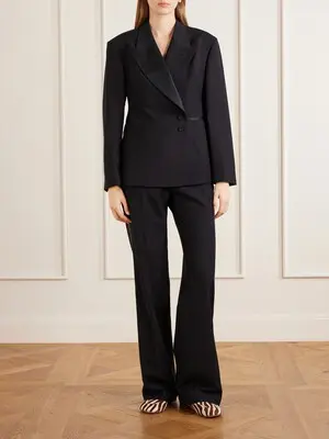 WALES BONNER Wool-twill Flared Pants With Satin Trim