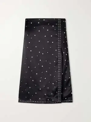 WALES BONNER Cosmic Embellished Satin Midi Skirt - Black
