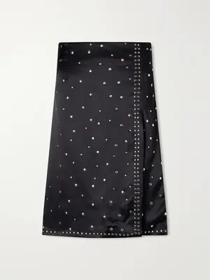 WALES BONNER Cosmic Embellished Satin Midi Skirt - Black