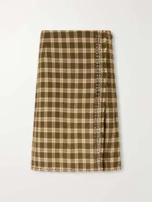 WALES BONNER Cosmic Frayed Studded Checked Flannel Mini Skirt