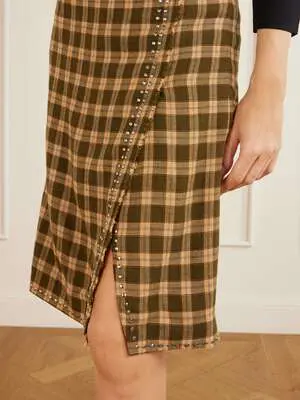 WALES BONNER Cosmic Frayed Studded Checked Flannel Mini Skirt