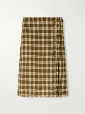 WALES BONNER Checked Flannel Mini Skirt With Stud Embellishments - Brown