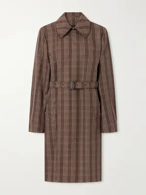 WALES BONNER Linear Belted Checked Wool-canvas Coat