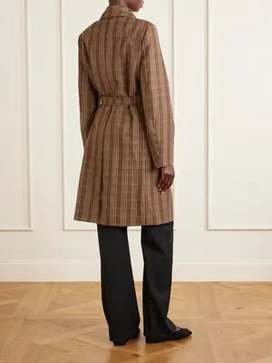 WALES BONNER Linear Belted Checked Wool-canvas Coat