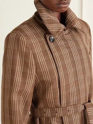 WALES BONNER Linear Belted Checked Wool-canvas Coat