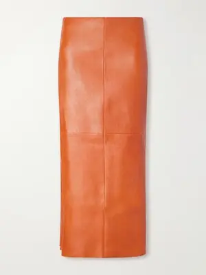 Stouls Winona Leather Midi Skirt - Orange