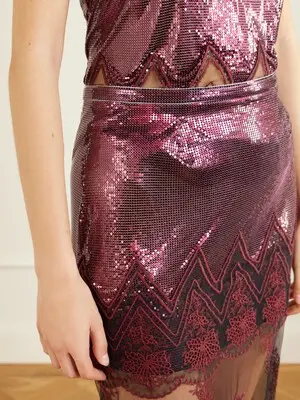 Rabanne Layered Embroidered Chainmail Maxi Skirt
