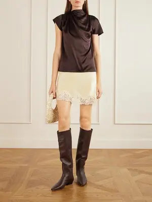 Staud Davina Silk-blend Top - Brown