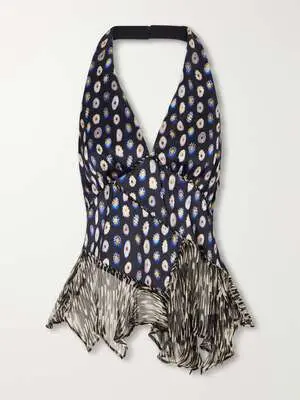 Staud Maeva Ruffled Printed Silk-blend Voile Top - Black