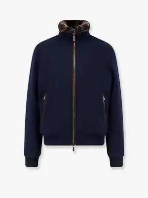 MOORER Bellatimrw Wool And Cashmere Jacket With Fur Detail - Blue