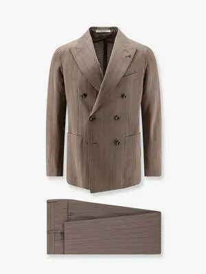 Tagliatore Doublebreasted Virgin Wool Suit With Herringbone Pattern - Beige