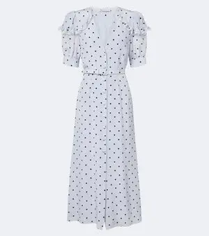 Alessandra Rich Belted Polka-dot Silk Midi Dress - Blue