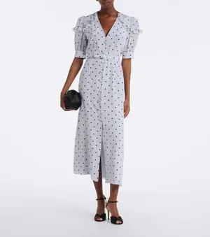 Alessandra Rich Belted Polka-dot Silk Midi Dress