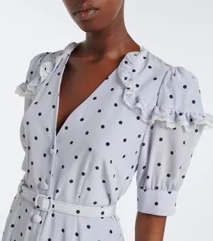 Alessandra Rich Belted Polka-dot Silk Midi Dress