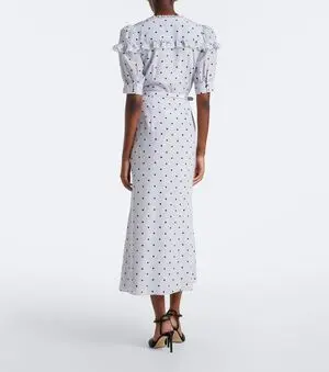 Alessandra Rich Belted Polka-dot Silk Midi Dress