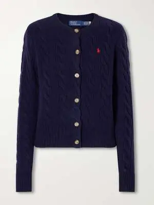 Polo Ralph Lauren Logo-embroidered Wool And Cashmere-blend Cardigan - Navy
