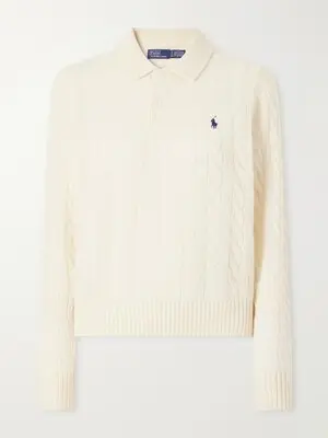 Polo Ralph Lauren Cable-knit Wool And Cashmere-blend Polo Sweater