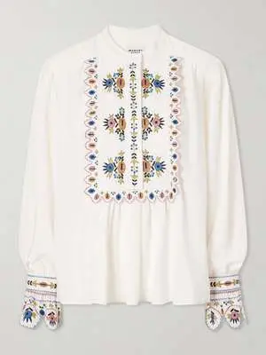MARANT ETOILE Monique Embroidered Linen-blend Blouse - White