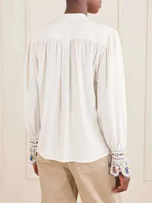 MARANT ETOILE Monique Embroidered Linen-blend Blouse