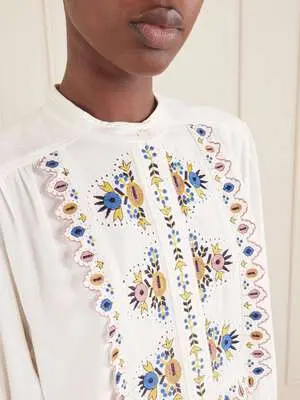 MARANT ETOILE Monique Embroidered Linen-blend Blouse