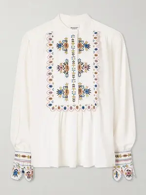 MARANT ETOILE Monique Embroidered Linen-blend Blouse - White