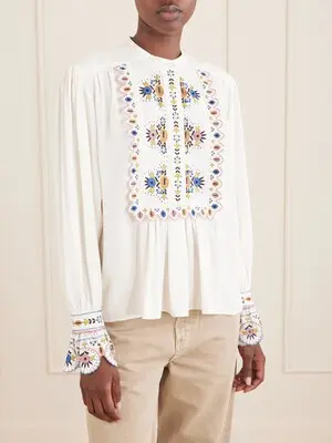 MARANT ETOILE Monique Embroidered Linen-blend Blouse