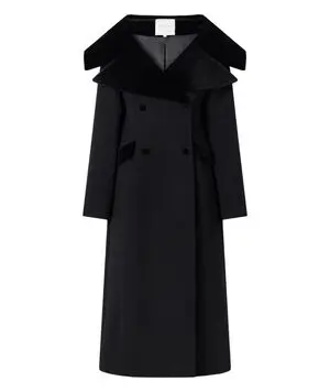 LIBEROWE Hourglass' Double-breasted Wool Coat With Velour Trim - Black