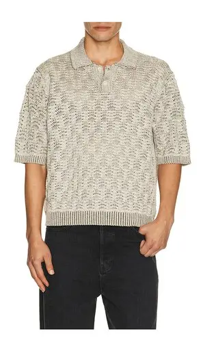 CORRIDOR Cable Lace Polo In Grey - Natural