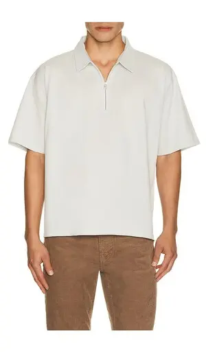 FRAME Half Zip Pique Polo In Blue - Pale Blue
