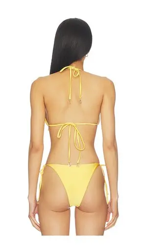RUNAWAY THE LABEL Tiago Halter Ruched Bikini Top In Yellow