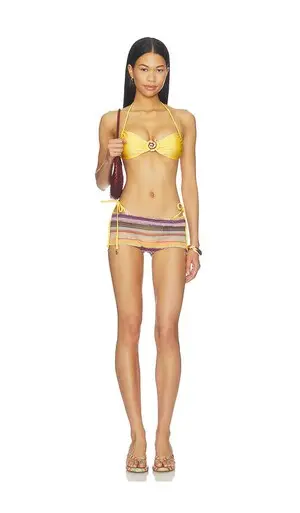RUNAWAY THE LABEL Tiago Halter Ruched Bikini Top In Yellow