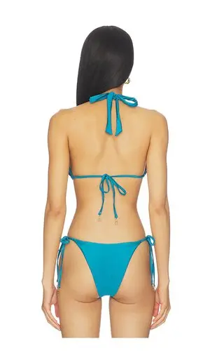 RUNAWAY THE LABEL Cuba Halter Bikini Top In Blue