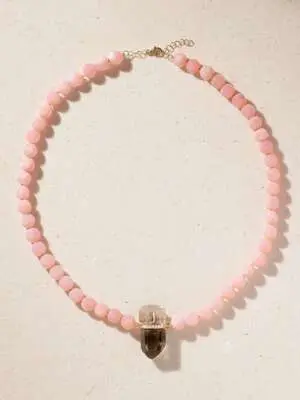 Jia Jia 14-karat Gold Diamond, Opal And Smoky Quartz Beaded Necklace - Pink