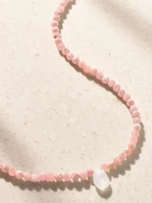 Jia Jia 14 Karat Gold Rhodochrosite And Moonstone Necklace - Pink