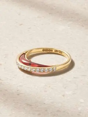 L'ATELIER NAWBAR Bloop Moon 18-karat Gold, Diamond And Enamel Ring - Red