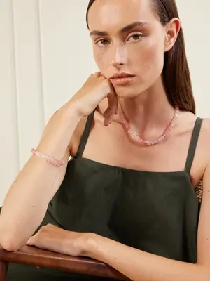Jia Jia Rose Quartz Beaded Bracelet With 14k Gold Clasp