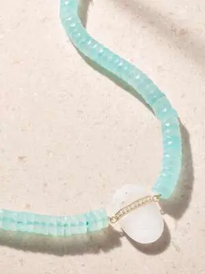 Jia Jia 14-karat Gold, Chalcedony Moonstone, And Diamond Beaded Necklace - Blue