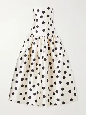 ILKYAZ OZEL Leyla Strapless Polka Dot Satin Gown - White