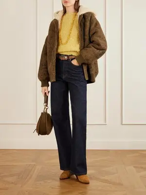 Etro Printed Suede Shearling Hooded Jacket - Green