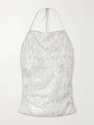ILKYAZ OZEL Rayy Sequined Mesh Top - Silver