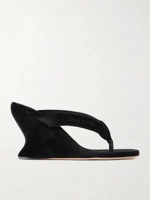 Balenciaga Gaeta 90 Velvet Wedge Sandals - Black