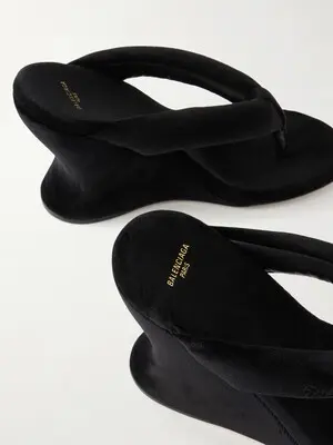 Balenciaga Gaeta Velvet Wedge Sandals - Black