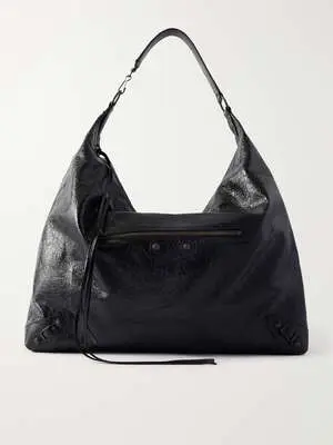 Balenciaga Le City Hobo Large Embellished Leather Shoulder Bag - Black