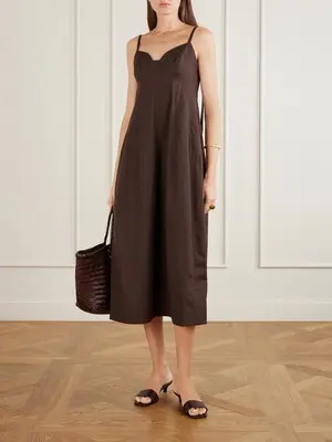 Co Bustier Cut" Cotton-poplin Midi Dress - Brown