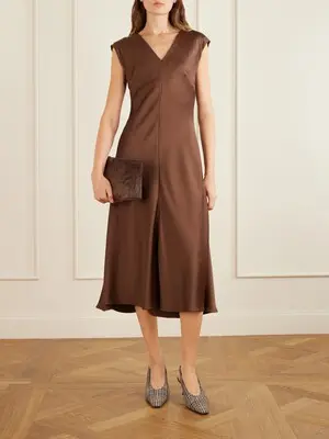 Brunello Cucinelli Bead-embellished Satin Midi Dress