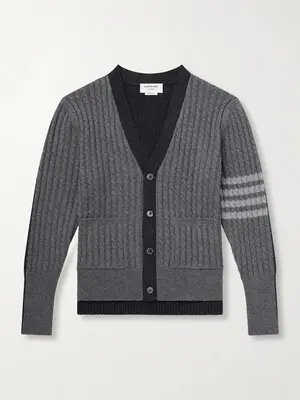 Thom Browne Cable-knit Virgin Wool Cardigan - Gray
