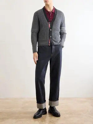 Thom Browne Cable-knit Virgin Wool Cardigan - Gray